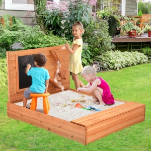 Zimtown Wooden Sandbox with Sand Funnel and Wheel, Blackboard, Sand Box ...