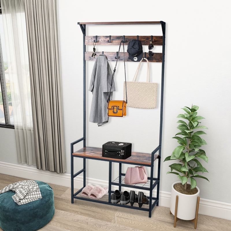 Zimtown Coat Rack Shoe Bench Hall Tree Entryway Storage Shelf Wood