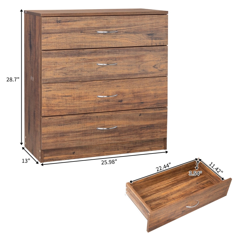 Zimtown Wood Drawer Dresser, Modern 4-Drawer Night Stand, Sturdy ...