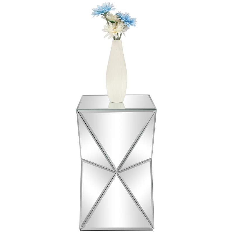 Zimtown Mirrored Pedestal Stand,End Table,Modern Side Table Silver ...