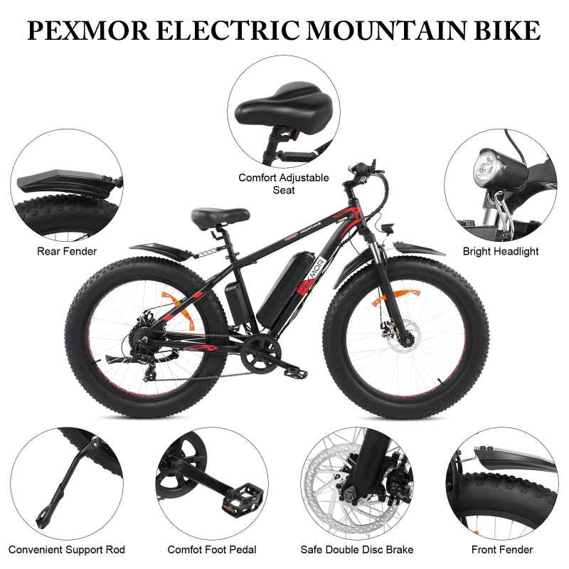 PEXMOR 26" Electric Mountain Bike, with 48V 10Ah Battery, 500W EBike ...