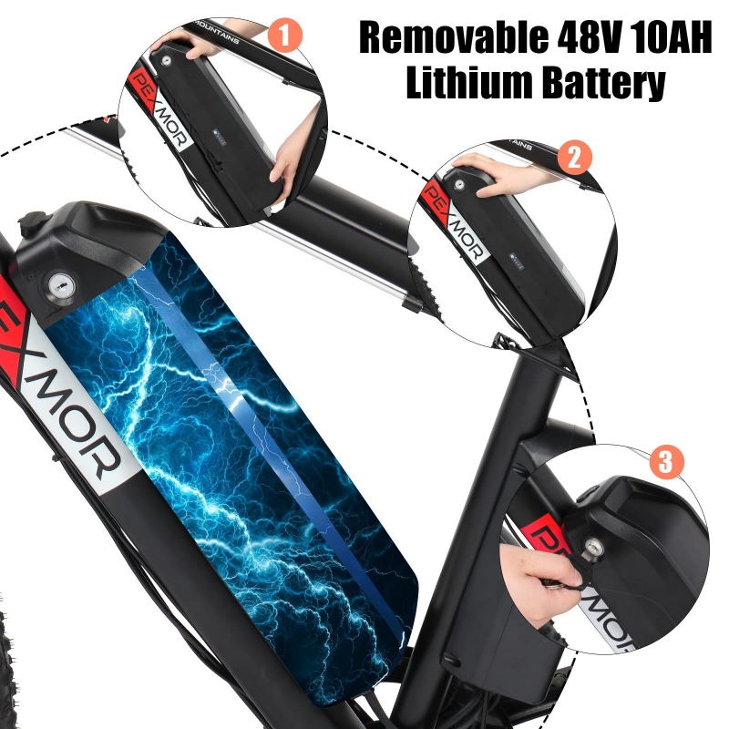 PEXMOR 26" Electric Mountain Bike, with 48V 10Ah Battery, 500W EBike ...