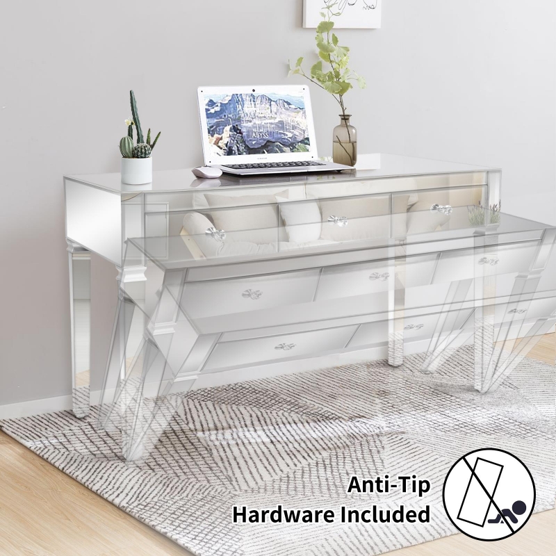 Zimtown Large Mirrored Computer Desk Entry Table with 3 Drawers, Accent ...