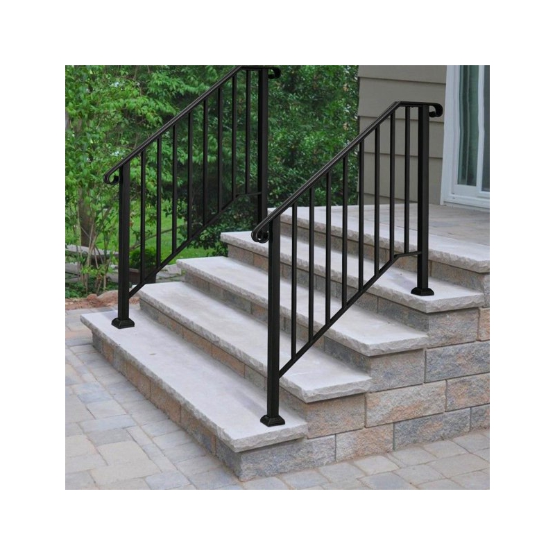 Zimtown Outdoor Hand 1-4 Step Wrought Iron Picket Handrail Black - zimtown