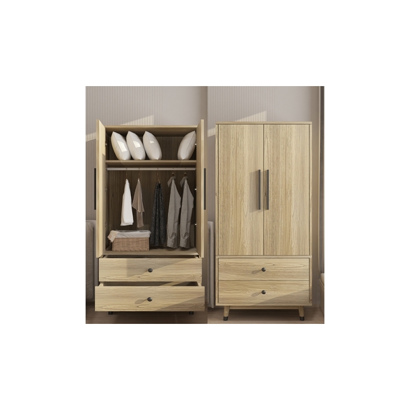 Zimtown Wood Double Door Closet Wardrobe, 2 Drawer Armoire Wardrobe ...
